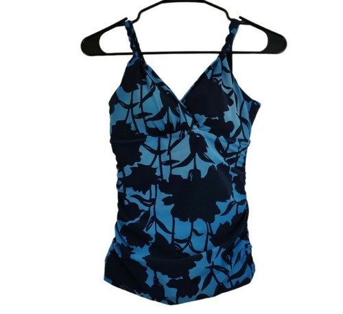 Lands End Tankini Top Non-Removable Padding Tummy Control Navy Floral ...