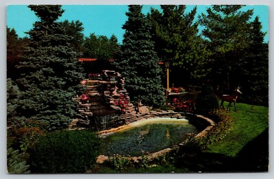 Gurnee, Illinois Postcard RUSTIC MANOR RESTAURANT Garden Pond View ...