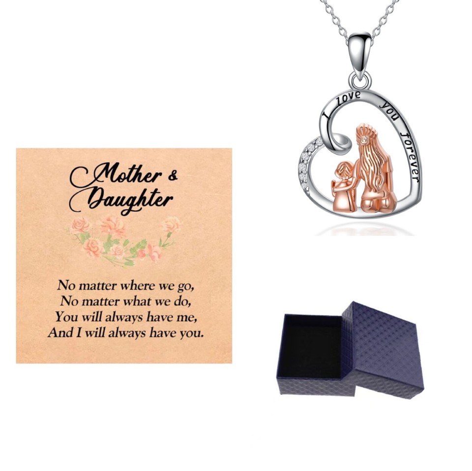Mother and Daughter Necklace Love Heart Pendant for Women Mom Mothers ...