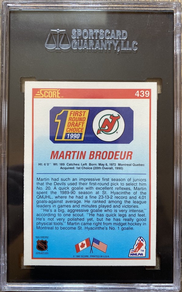 1990-91 Score Martin Brodeur Rookie RC Signed Auto 10 SGC 9.5 🐐 HOF ...