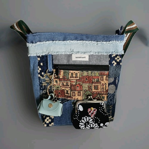 Unique Jeans Zip Bag Denim Shoulder Purse With Mini Keychain Coin Purse ...