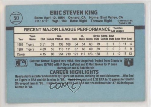 1988 Donruss Eric King (Solid Blue Corner Upper Right) #50 | eBay