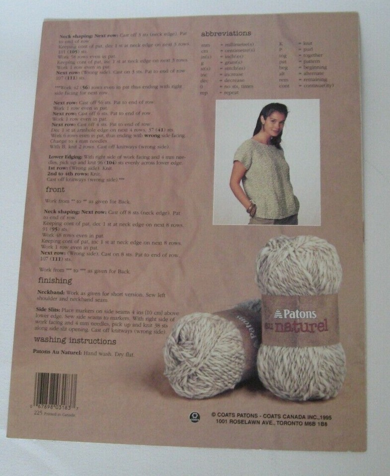 Patons Pattern Book 1134 Au Naturel-2 Tunics to Knit in 2 lengths | eBay