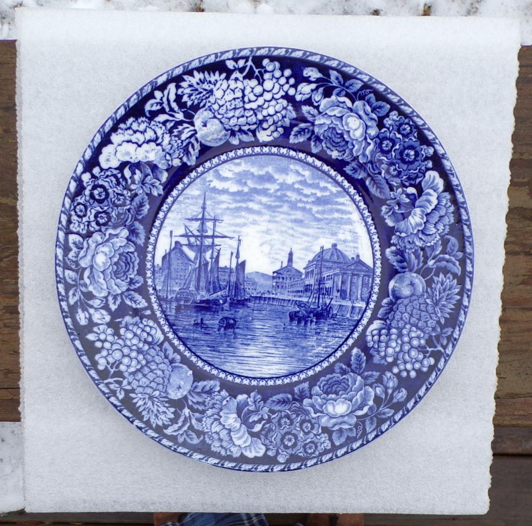 ENGLISH STAFFORDSHIRE FLOW BLUE HISTORICAL SCENE of "BOSTON HARBOR" | eBay