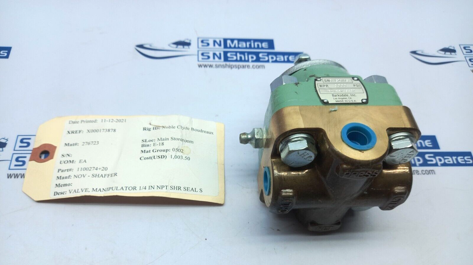 Barksdale 921A3HQ3-Q2 Manipulator Valve 3000Psi Nov-Shaffer 1100274+20 ...