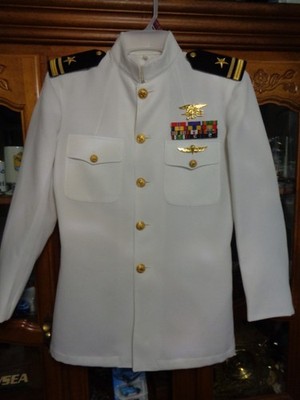 USN US Navy Seal Special Warfare CDR DRESS WHITE JACKET with pins size ...
