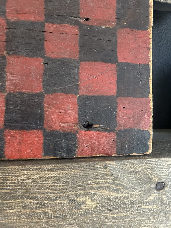 Early Primitive Folky Americana Wood Make Do Handmade Red Black Checker ...