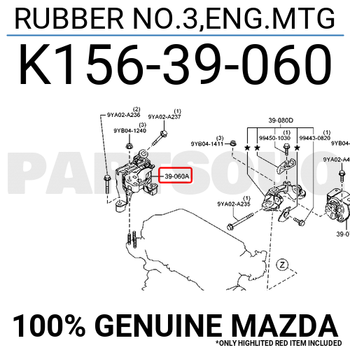 K15639060 Genuine Mazda RUBBER NO.3,ENG.MTG K156-39-060 | eBay