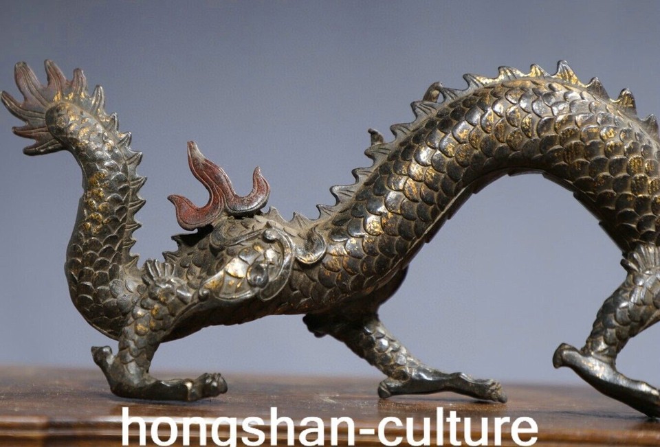 13.7'' Old Chinese Bronze Fengshui 12 Zodiac Dragon Loong Year Animal ...