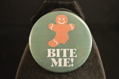 BITE ME! Lot of 12 BUTTONS Large 2 1/4" pin badge XMAS GINGERBREAD MAN ...