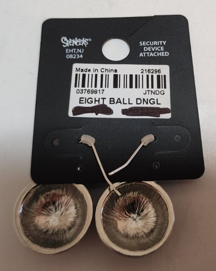 Spencers Body Rage Black 8 Ball Pool Dangle Dangling Earrings Brand New ...