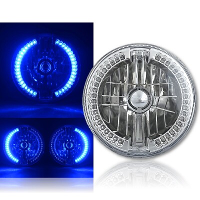 7" H6024/6014 Blue LED Angel Eye Ring Halo Headlight Blinker Turn ...