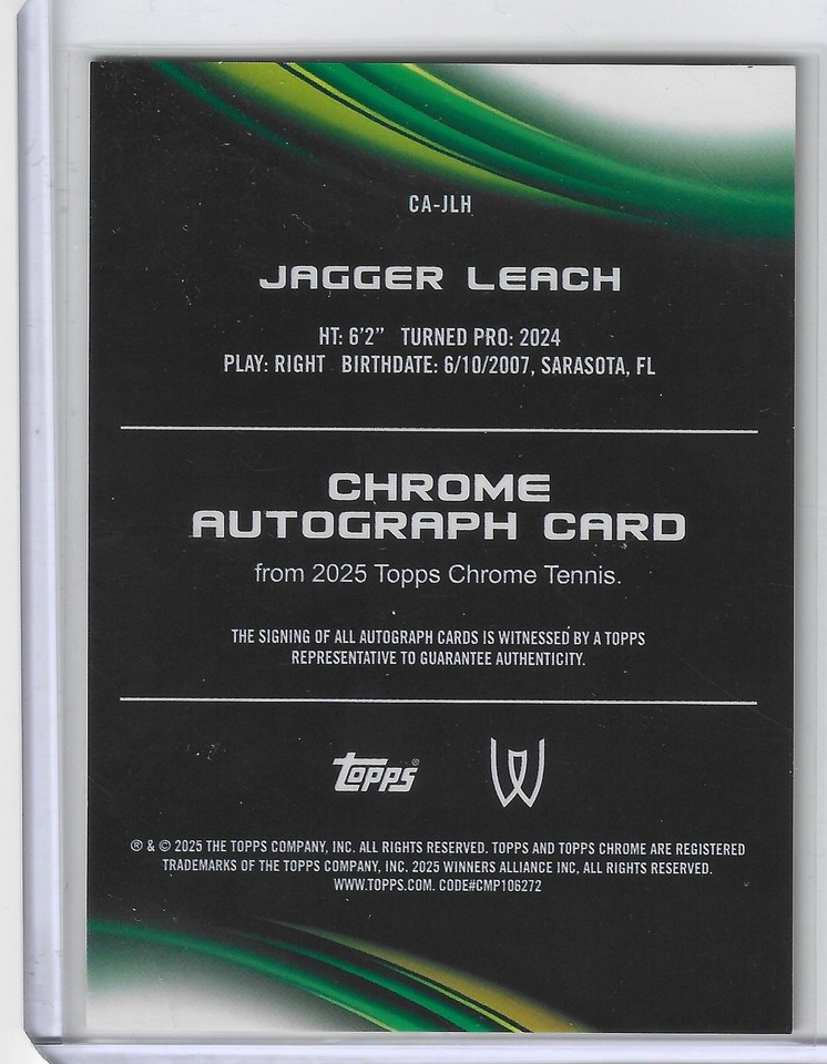 Jagger Leach 2025 Topps Chrome Tennis SP RC Gold Refractor Auto ...