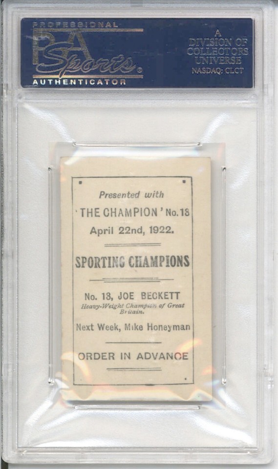 1922-23 The Champion JOE BECKETT #13 PSA 5 EX Sporting Champions Boxing ...