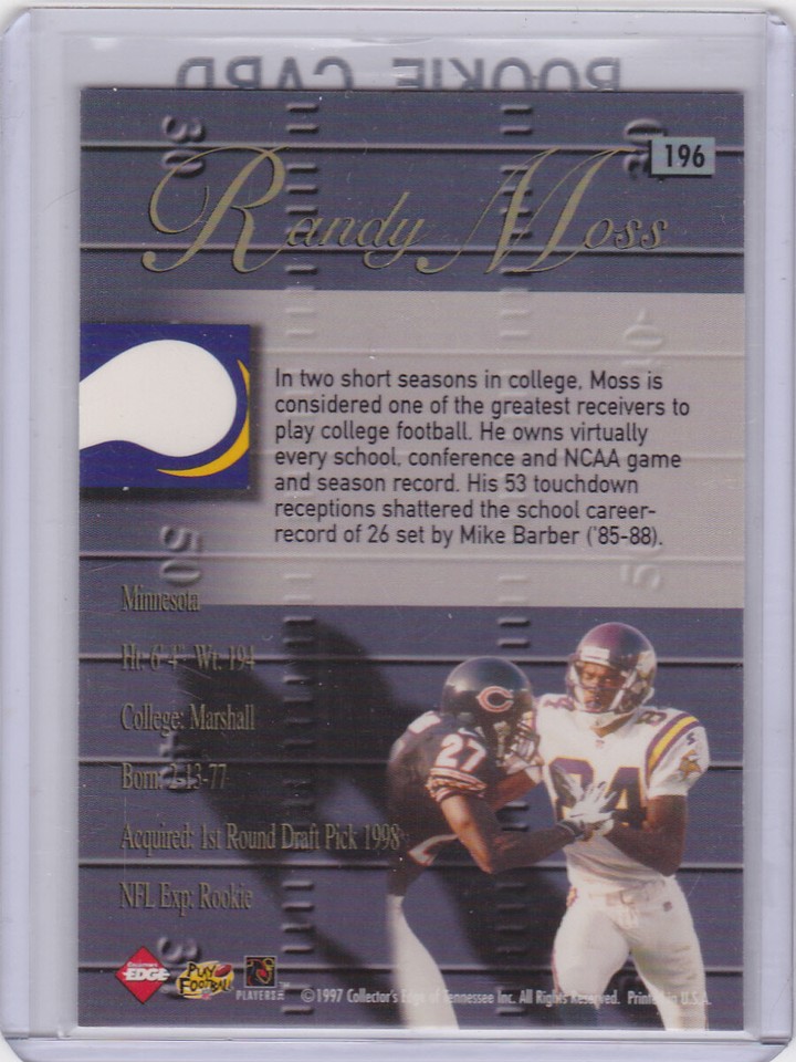 RANDY MOSS ROOKIE CARD 1998 Collector's Edge ADVANTAGE RC Minnesota ...