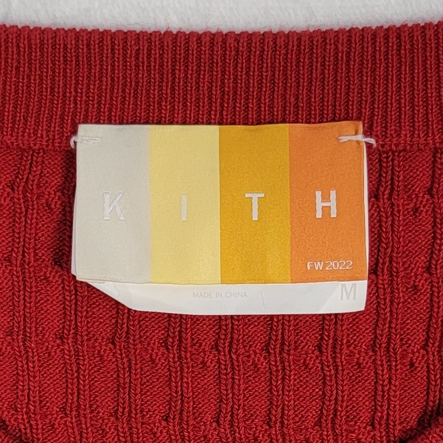KITH Crew Neck Cable Knit Sweater Red Street Style Medium NY to the World | eBay