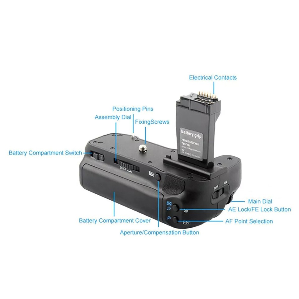 For Canon 750D 760D X8i T6S Camera BG-E18 Vertical Battery Handle Grip ...