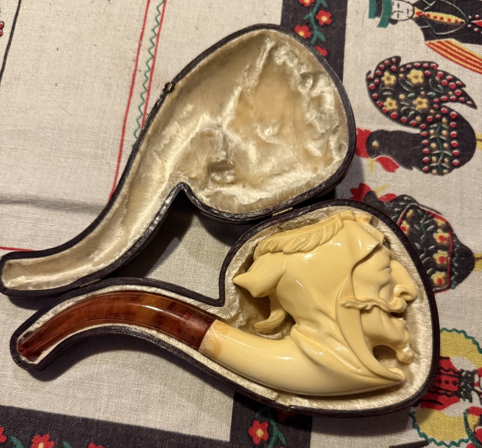 VINTAGE NEW UNSMOKED WDC GENUINE MEERSCHAUM FACE CARVED PIPE IN ...
