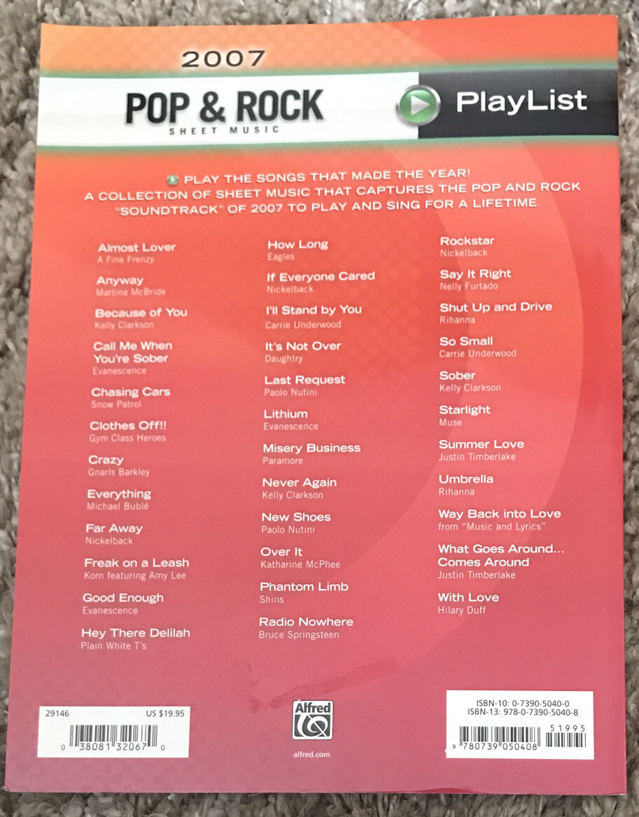 2007 Pop and Rock Sheet Music Playlist : Songs That Made the Year ...