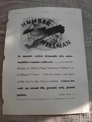 Pub de presse ancienne Humber Hillman de 1930 - Old paper advertisement ...