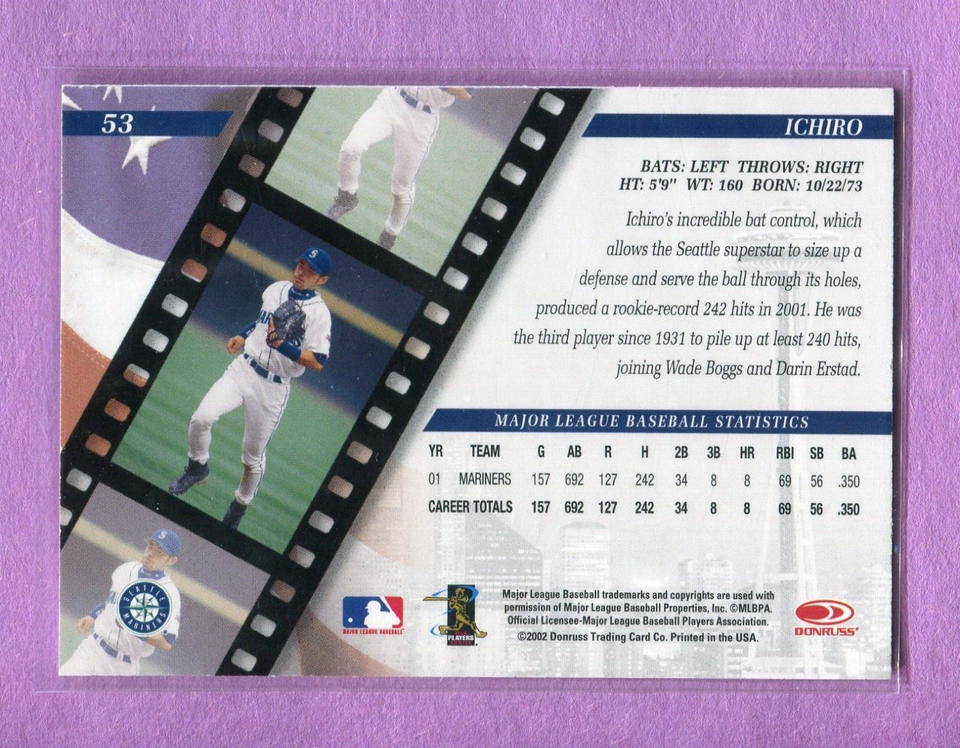 ICHIRO SEATTLE MARINERS 2002 DONRUSS STUDIO MLB BASEBALL CARD #53 | eBay