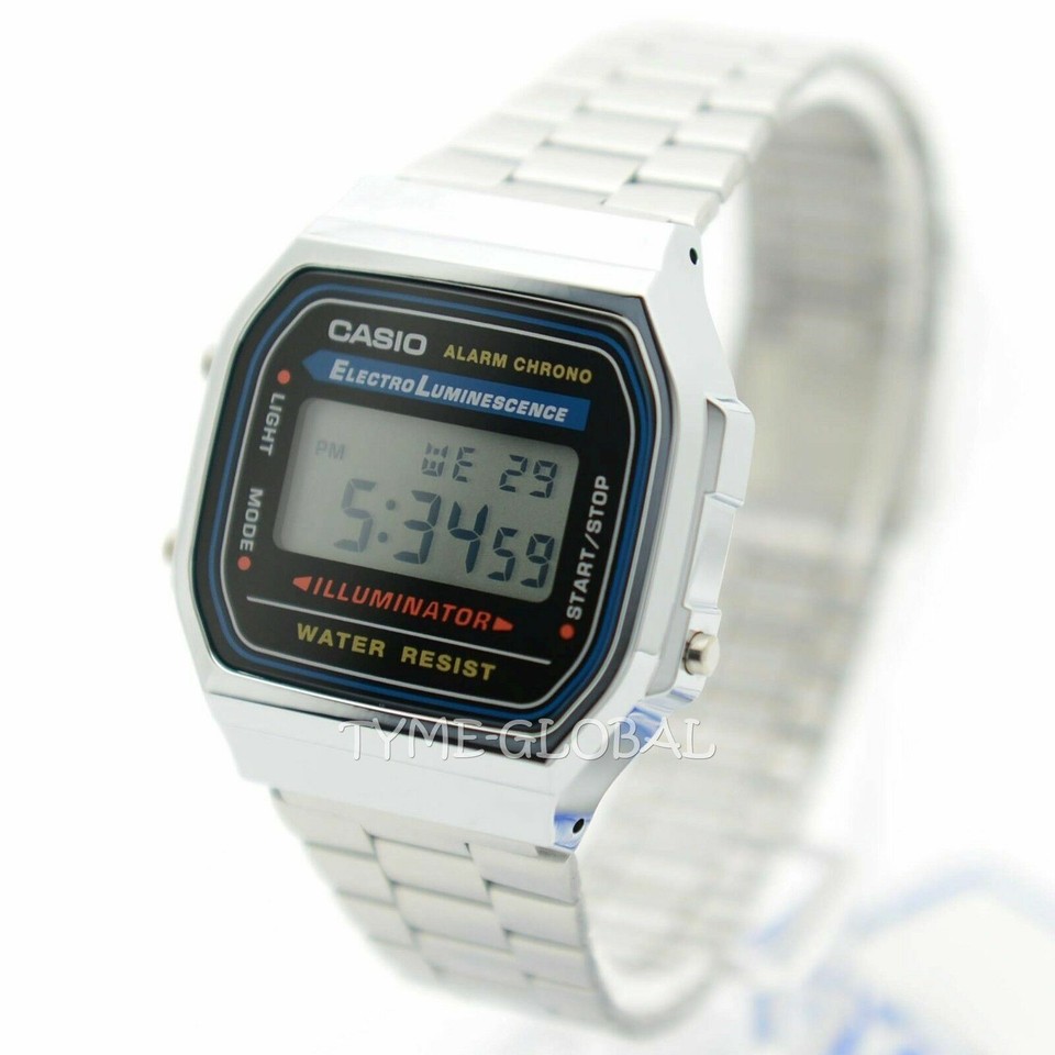 Casio A168WA-1W Digital Alarm Stainless Steel Illuminator Vintage Watch ...