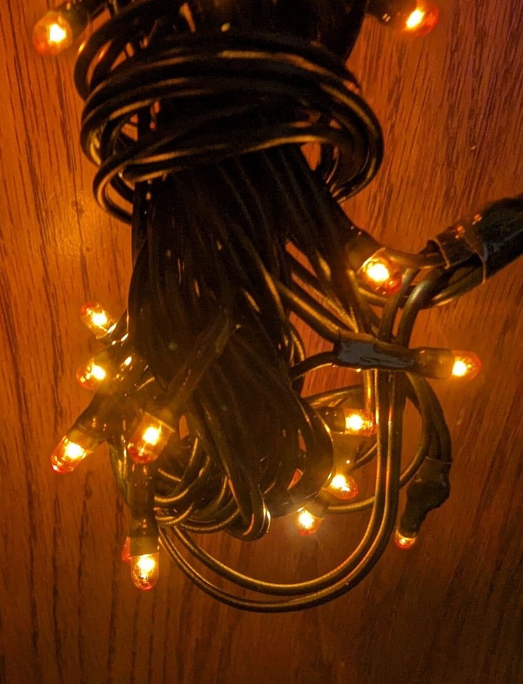 Light Set String Strand - Amber Teeny Rice Bulbs - 50 CT Count - Green ...