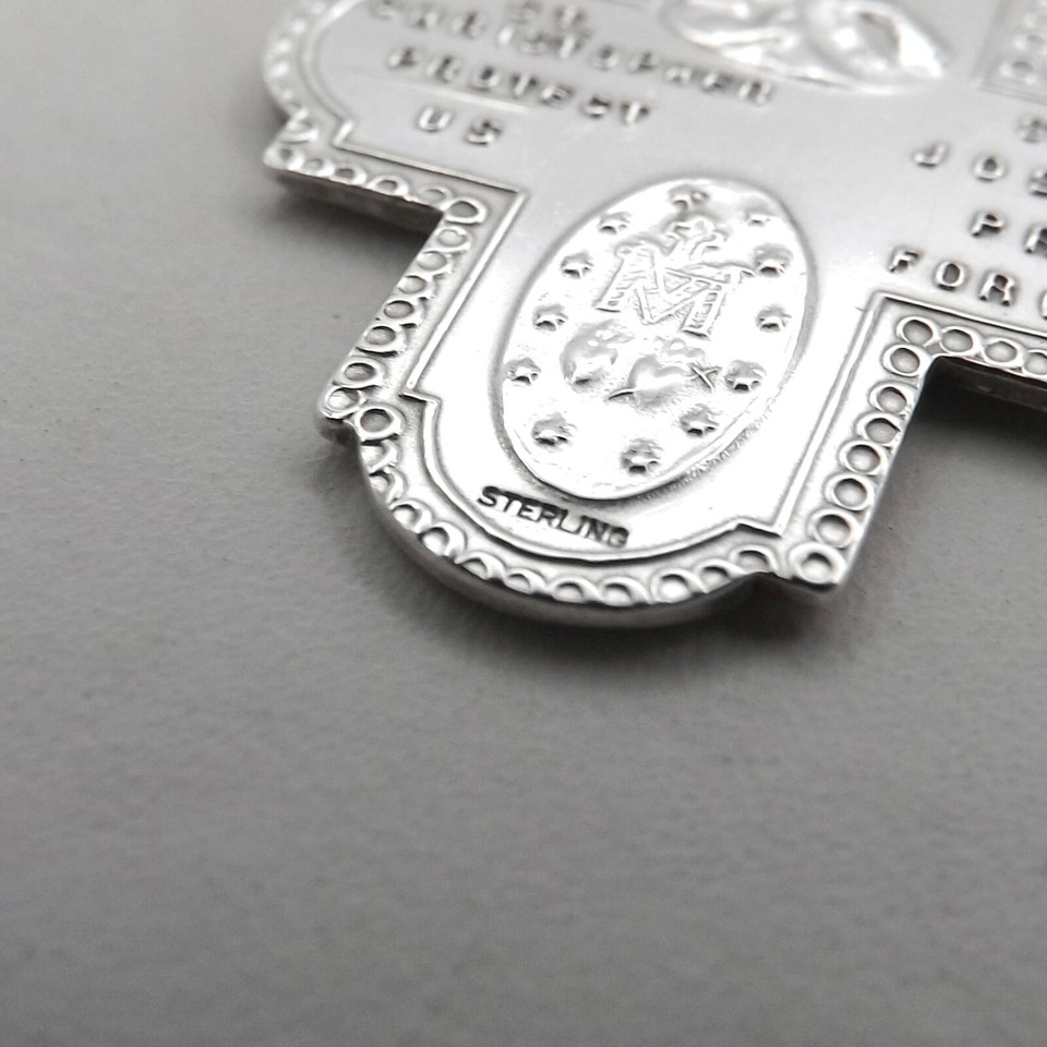 Sterling Scapular 4 Way Medal Cross Saint St Christopher Joseph Charm ...