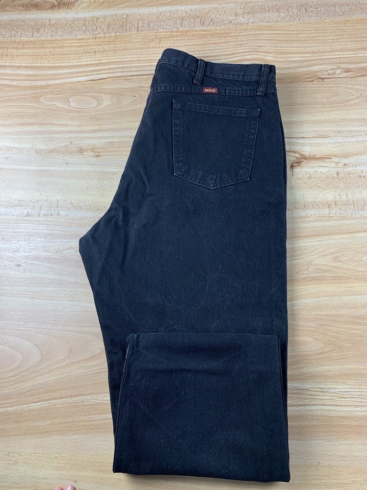 Wrangler Rustler Regular Fit Straight Leg Black Denim Work Jeans Men's ...
