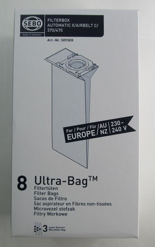 8-PACK SEBO 5093ER ULTR-BAG FILTERBOX VACUUM FILTER BAGS FOR X/AIRBELT ...