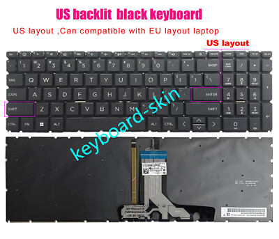 black US backlit Keyboard For HP 250 G10 255 G10 15-FC 15-FD TPN-Q287 ...