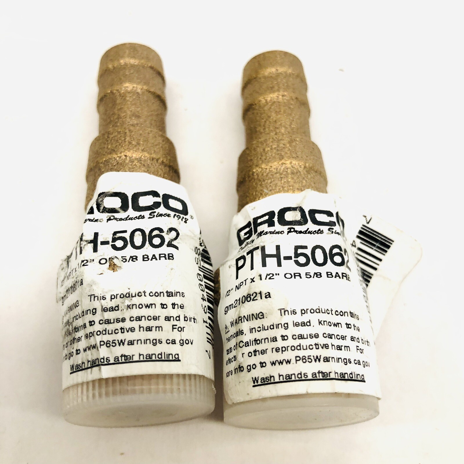 LOT OF 2 GROCO PTH-5062 ½" NPT x ½" or ⅝" BARB BRONZE PIPE TO HOSE ...