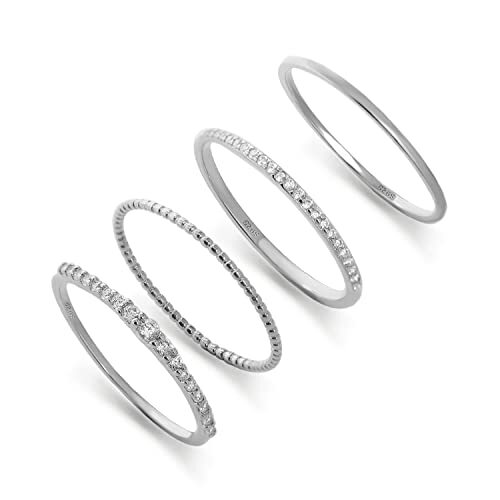 Stackable Ring Set of 4 Pure Ultra Thin Stacking Rings for Women 7 Silver | eBay