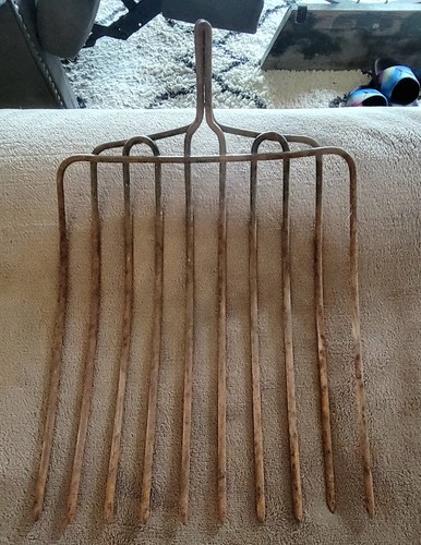 ANTIQUE Hand Forged 10 Tine Hay/Silage Pitchfork Head | eBay
