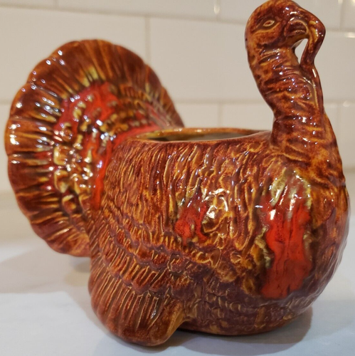 VTG ceramic glazed Pottery Turkey Planter Demland Molds red brown ...