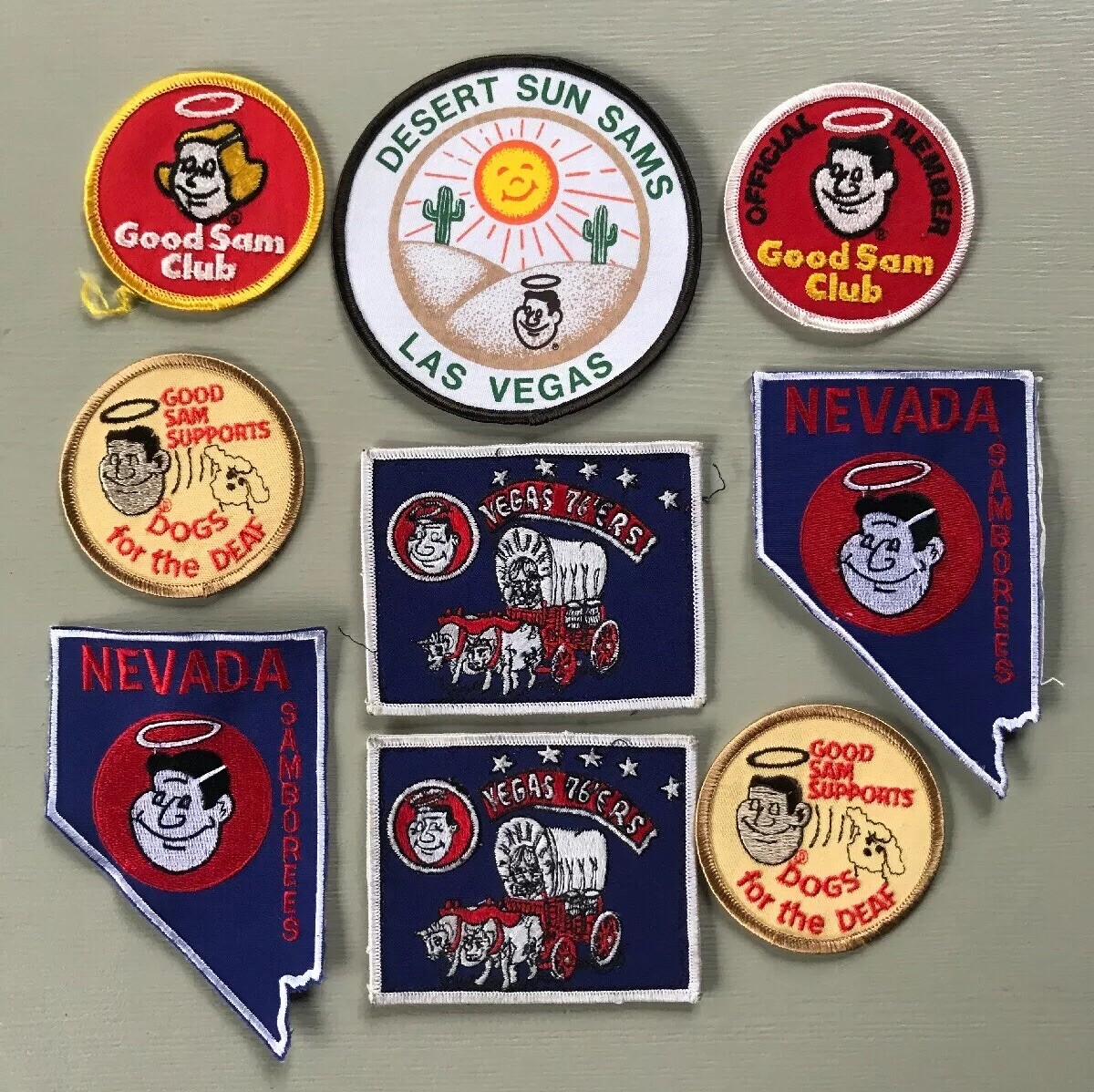 Lot of 9 Good Sam Patches Nevada Samborees Vegas 76'ers Desert Sun Sams ...