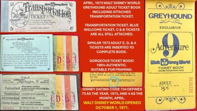 1973 Walt Disney World ADULT GREYHOUND TICKETS BOOK w/ Transportation ...