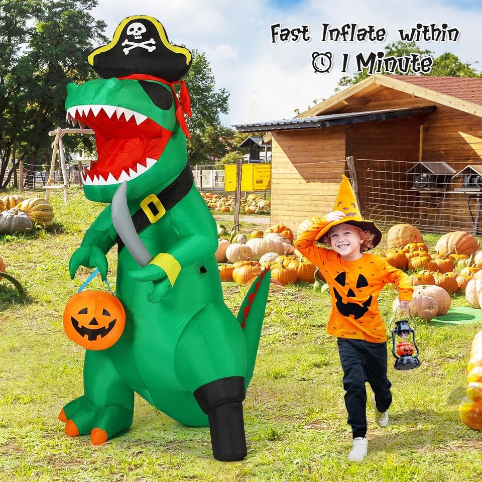 GOOSH 7 FT Halloween Inflatables Dinosaur Outdoor Decorations Blow Up ...