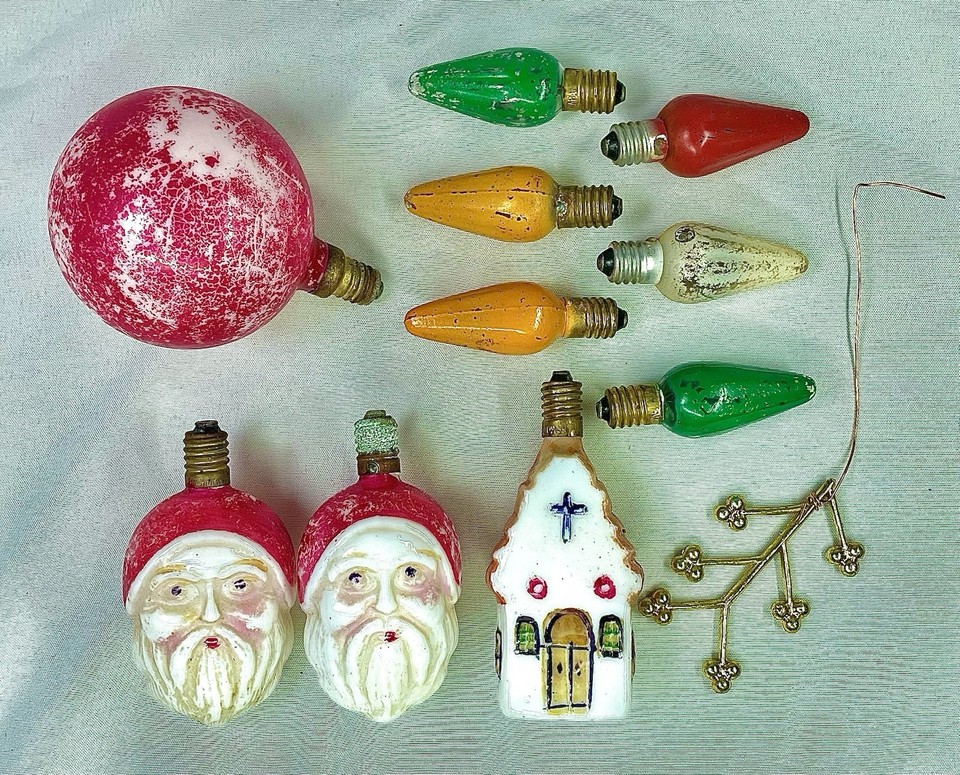 Vintage Christmas Lights glass figural string light bulbs Santa, Church ...