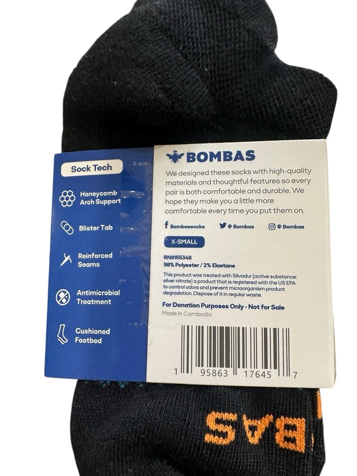 4 Pack BOMBAS Youth Ankle Socks Black Honeycomb Size XS | eBay UK