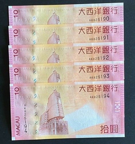 MACAU 10 PATACAS 2005 x10 Prefix AK P80a UNC (Lot #266) | eBay