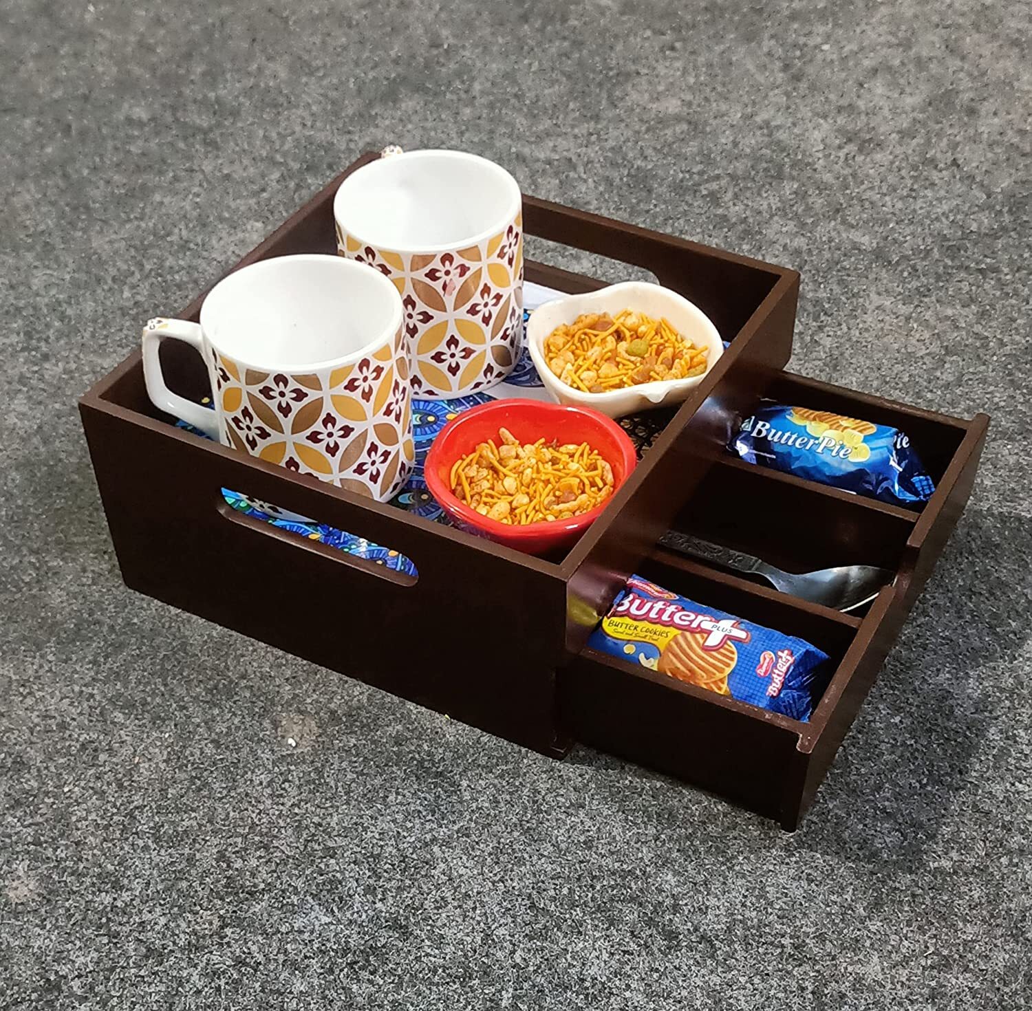 Wooden Tray with Multi Drawer Kitchen Use Home Decor 8.25x8.25x4'' Blue ...