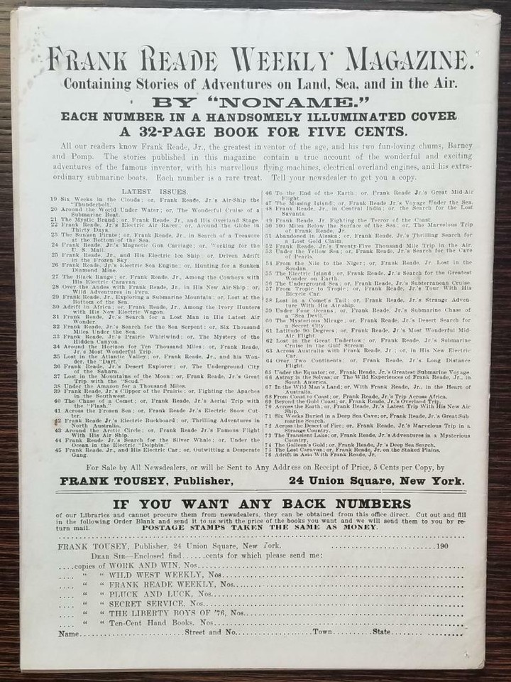 FRANK READE WEEKLY MAGAZINE #76 - April 8, 1904 - Dime Novel Nickel ...