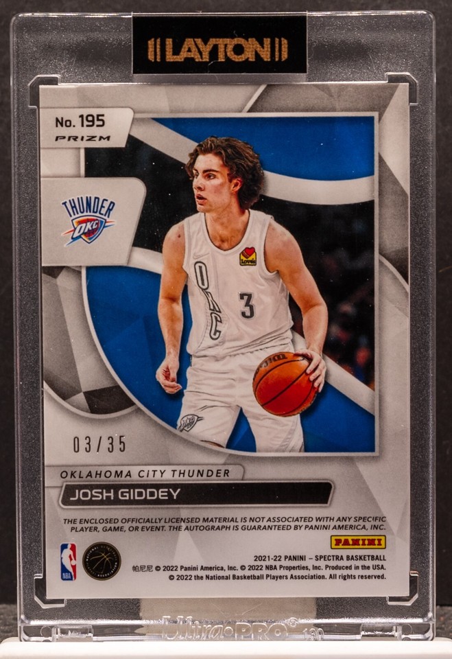 Josh Giddey 2021-22 Spectra 195 RPA Astra Prizm Patch Rookie RC Auto 3/ ...