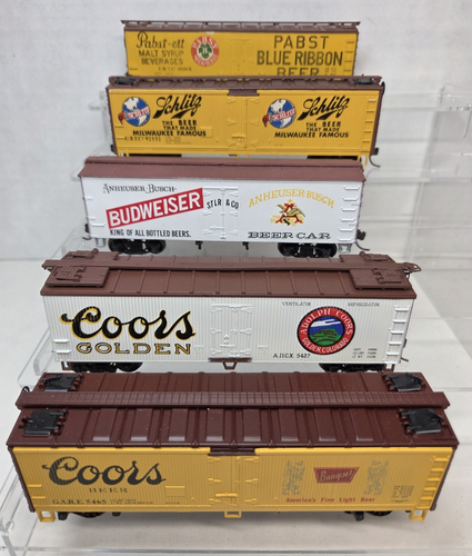 BEER TRAIN! LOT 5 HO BEER REEFER BOX CARS SCHLITZ PABST COORS BUDWISER ...