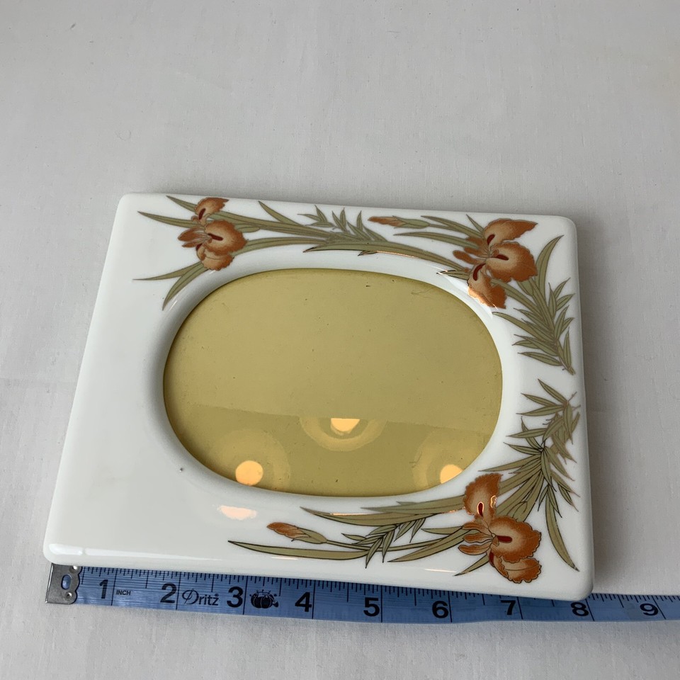 Vintage White Ceramic Orange Flowers Japan Picture Frame Plastic Back ...