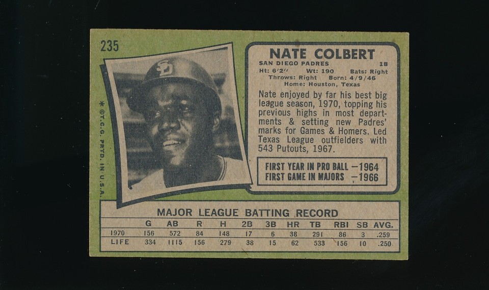 1971 Topps #235 Nate Colbert * 1st Base * San Diego Padres * EX-MT * | eBay