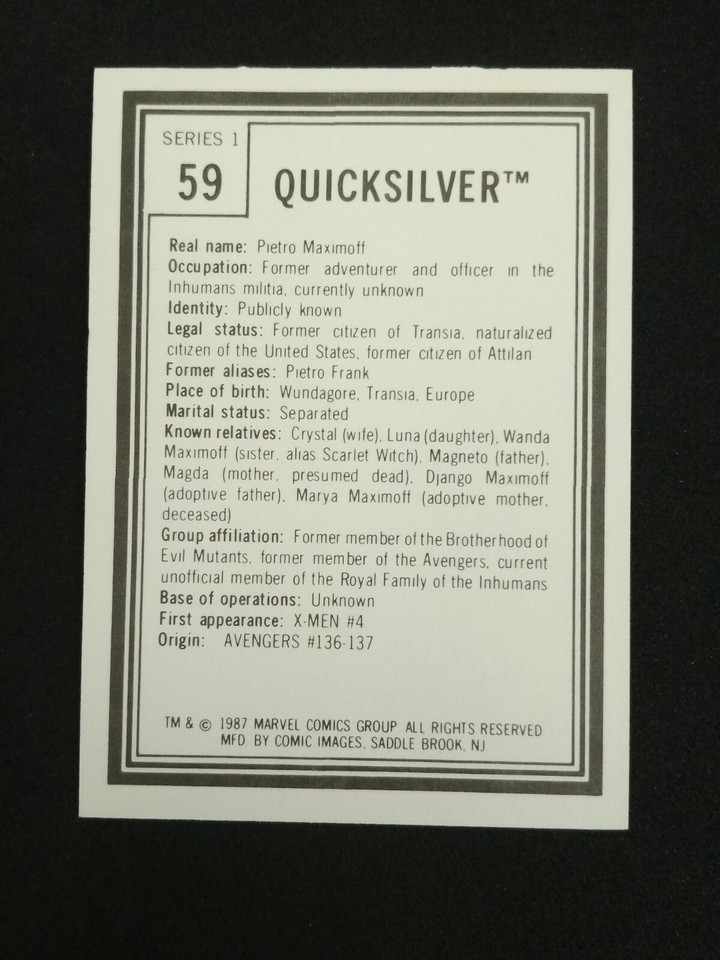 1987 Marvel Comic Images Card Quicksilver #59 | eBay