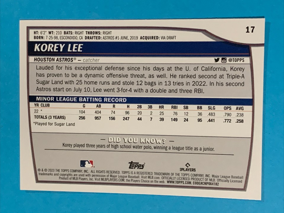 2023 Topps Big League Korey Lee Rookie #17 Houston Astros RC (Z) | eBay