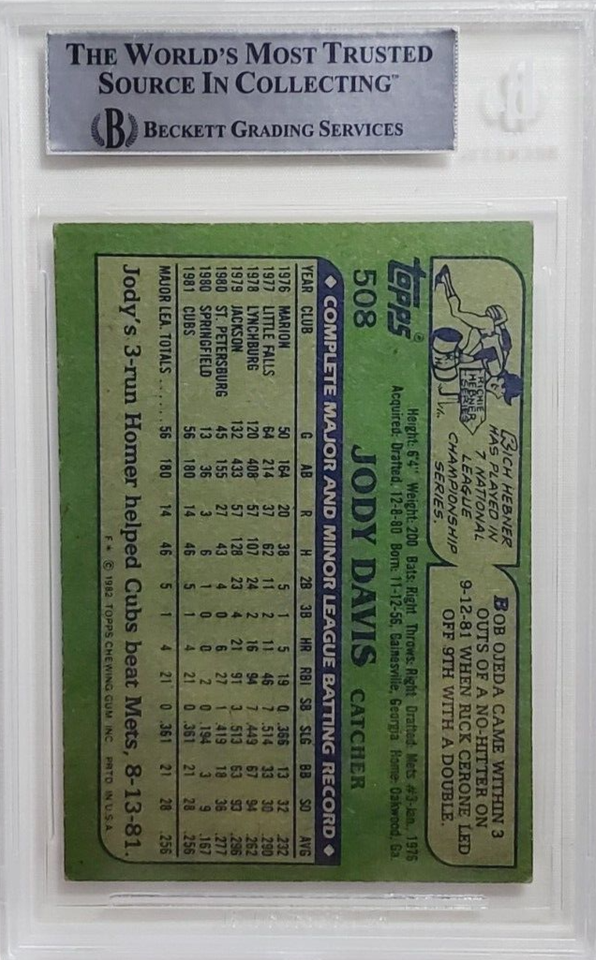 1982 Topps #508 Jody Davis Signed Rookie Card Autograph RC Auto BGS BAS ...